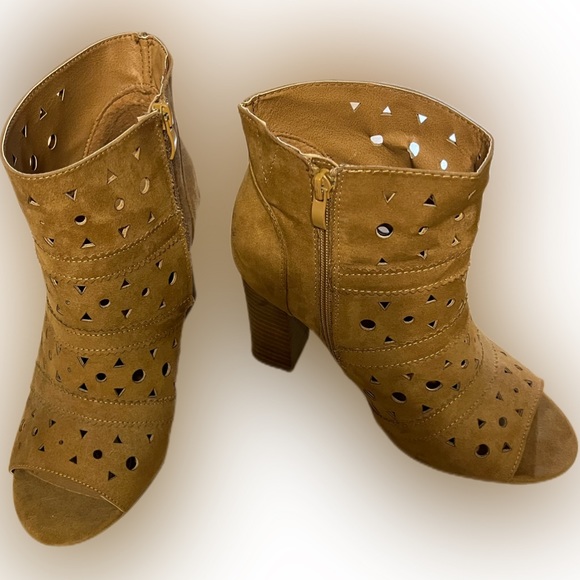 torrid | Shoes | Torrid Cutout Peep Toe Heel Booties Wide Width Brown ...